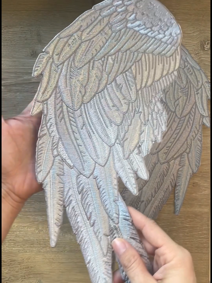 Silver Angel Wing Patches 14" | Large Realistic Wings Iron On ...