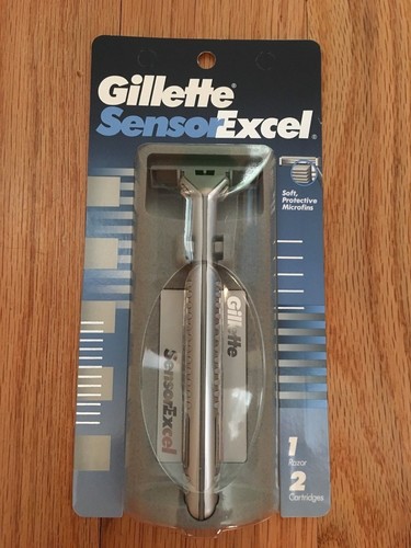 GILLETTE Sensor Excel Razor Shaver Handle W 2 Refill Cartridge Blades 