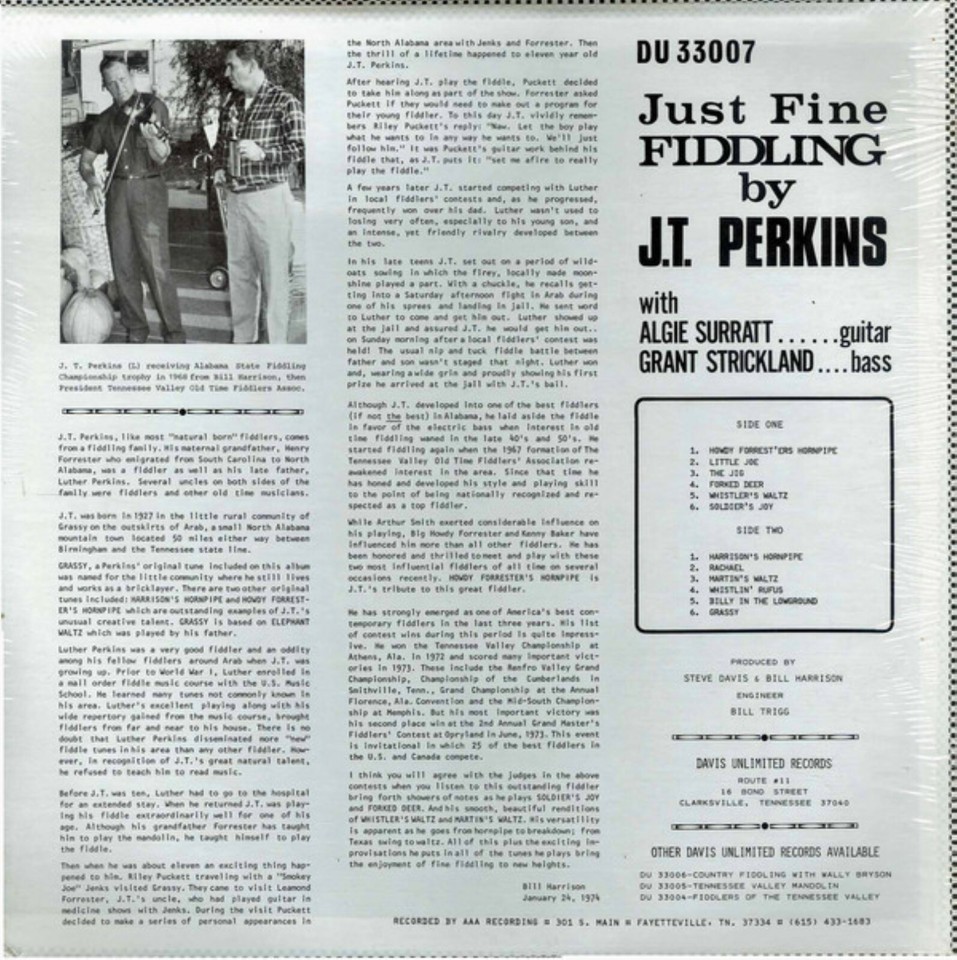 J.T. PERKINS Just Fine Fiddling By J.T. Perkins DAVIS UNLIMITED RECORDS ...