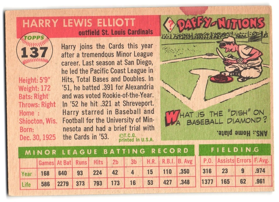 Harry Elliott 1955 Topps #137 EX St. Louis Cardinals | eBay