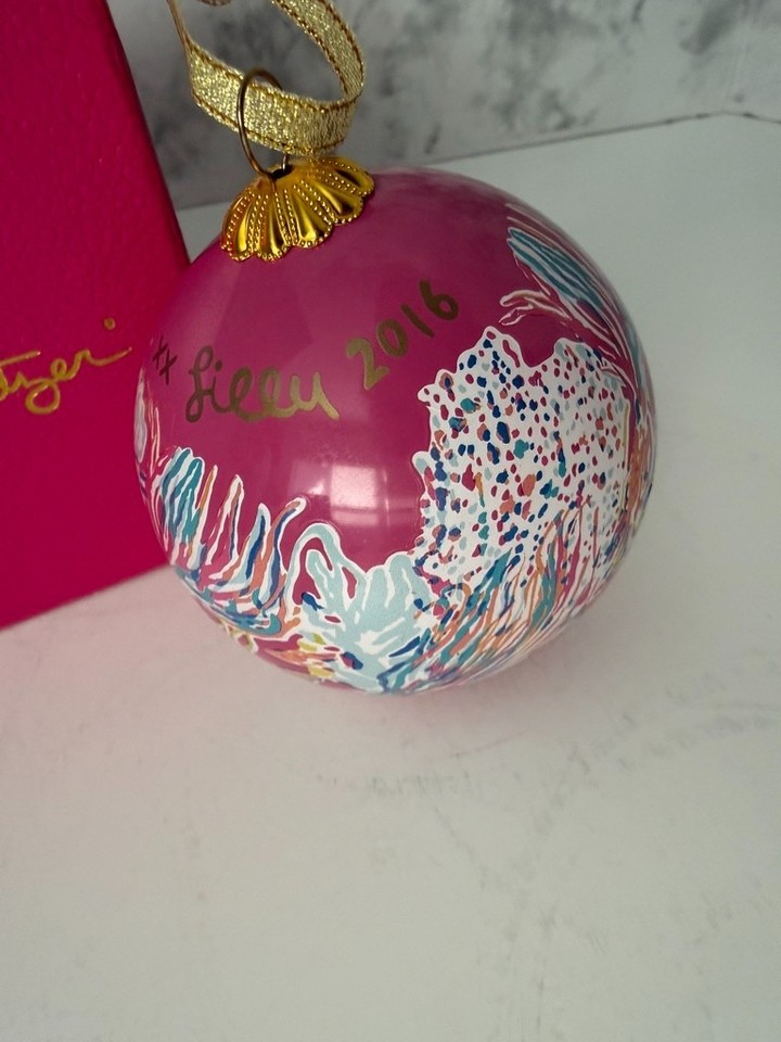 Lilly Pulitzer 2016 Glass Christmas Ornament Pink Coral In Box | eBay