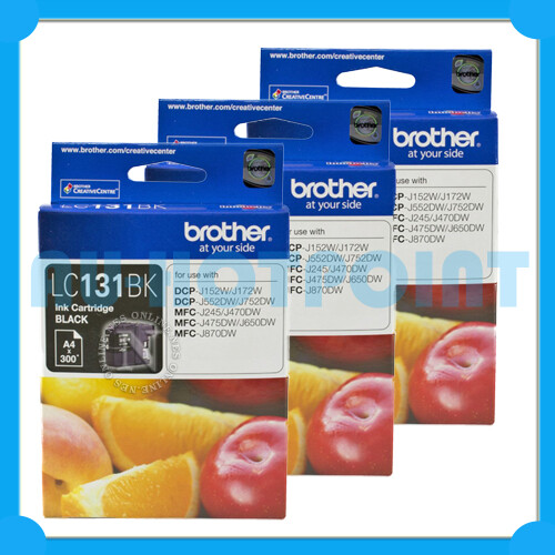 3x Brother Genuine LC131-BK BLACK INK [900PAGES for MFC-J870DW/650DW ...