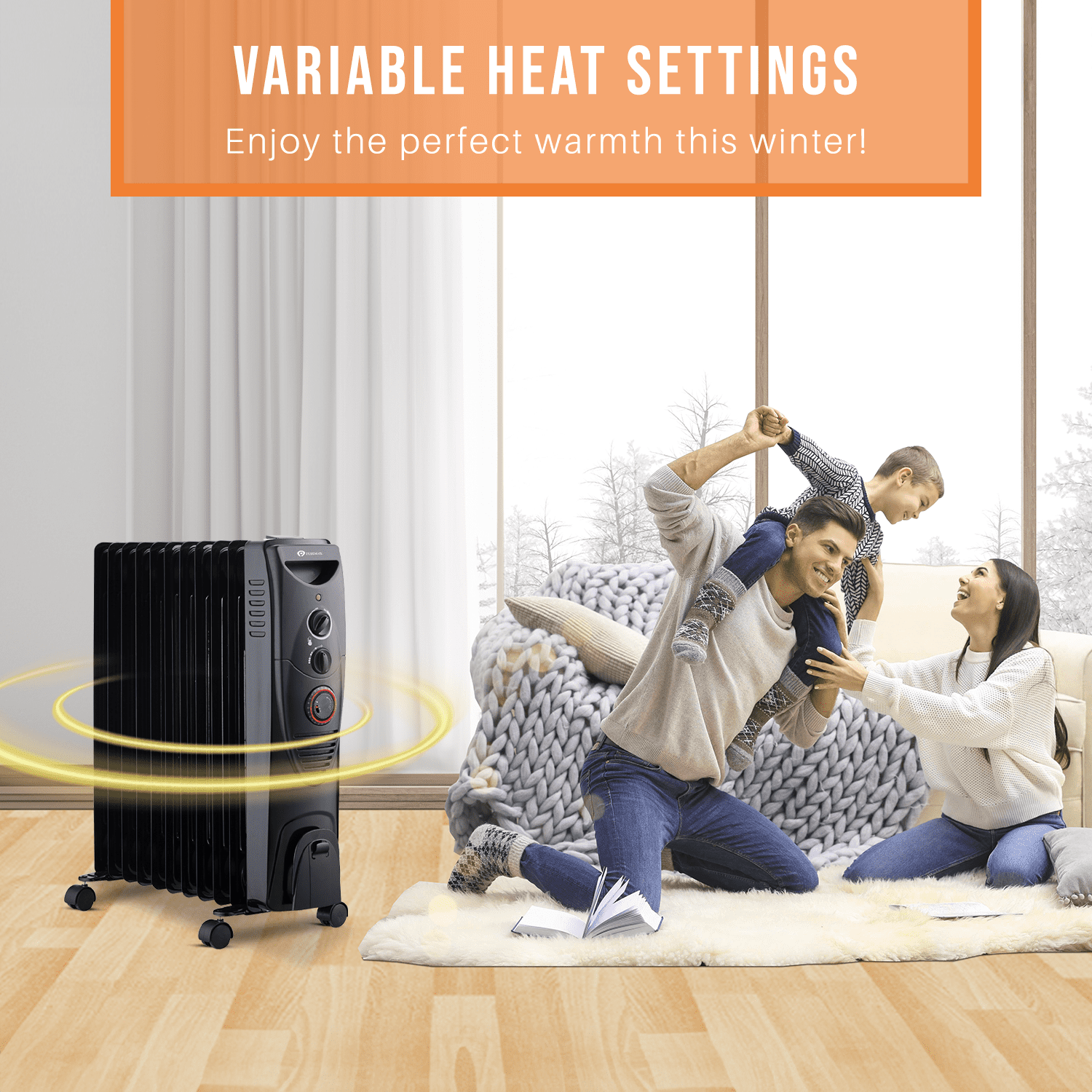 PureMate PM1515 2500W Oil Filled Radiator 11 Fins Portable Heater for ...