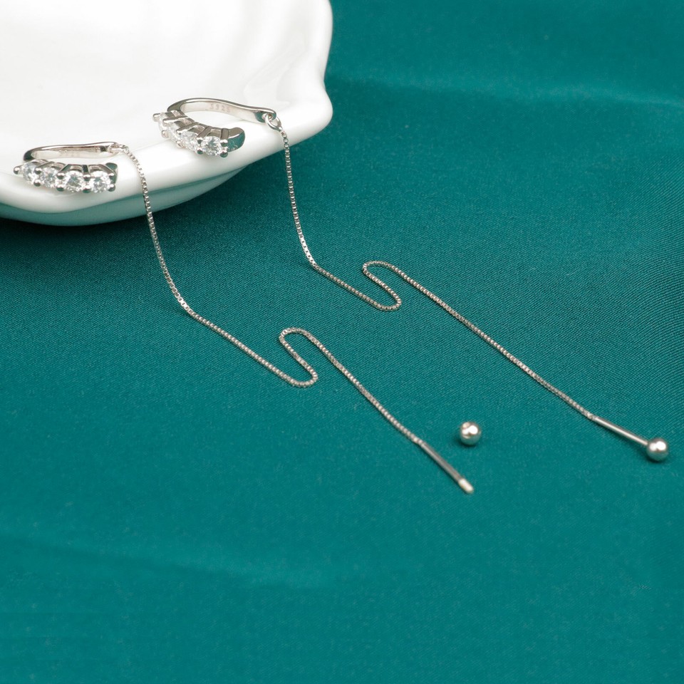 0.8ct/pair Moissanite Threader Drop Dangle Tassel Earrings 925 Sterling Silver | eBay