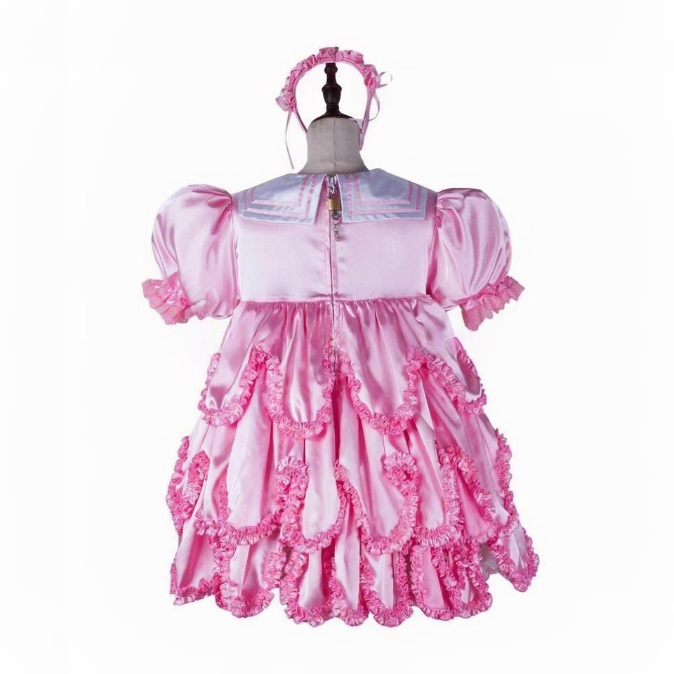 Girl Maid Sissy Pink satin Lockable Dress Cosplay Unisex Costumes ...