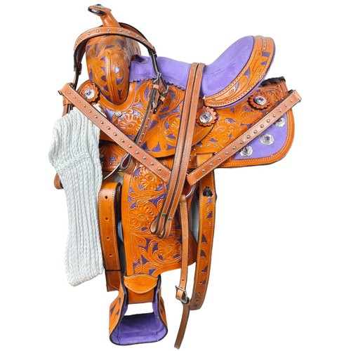 Premium Leather Western Barrel Racing Horse Saddle Tack Set Size 14" to ...