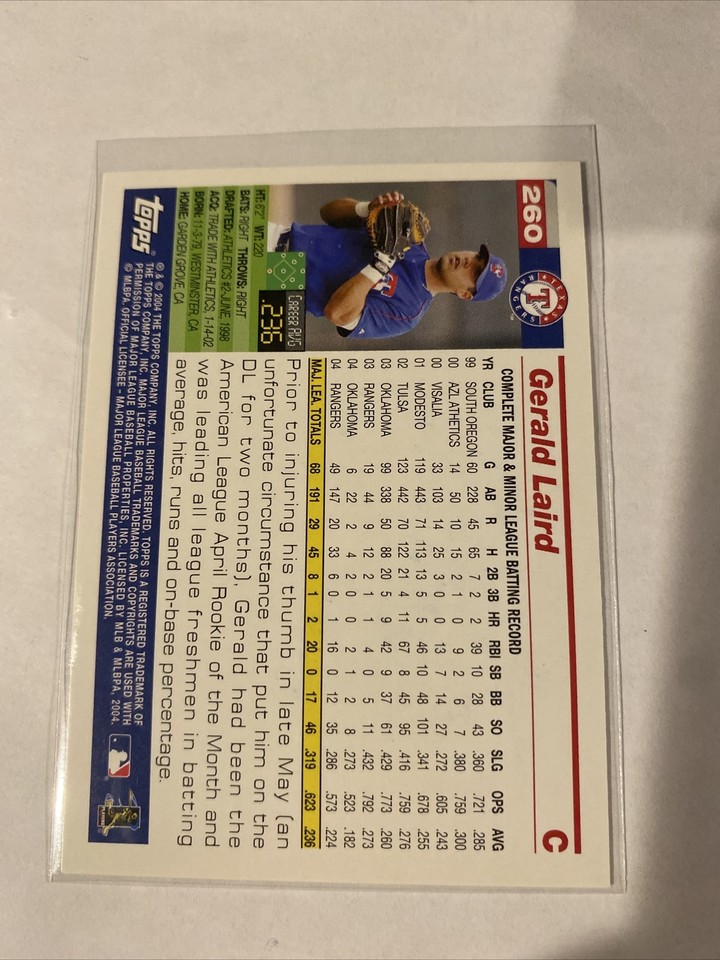 Gerald Laird autographed Baseball Card (Texas Rangers) 2005 Topps #260 ...
