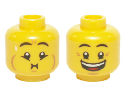 LEGO - Minifig, Head Open Mouth Smile / Queasy Expression w Sweat Drop ...