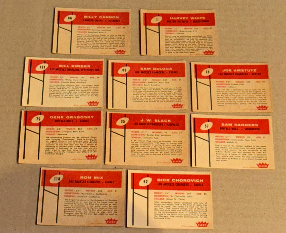 1960 FLEER FOOTBALL - RON MIX RC, BILLY CANNON RC, HARVEY WHITE RC - 10 ...