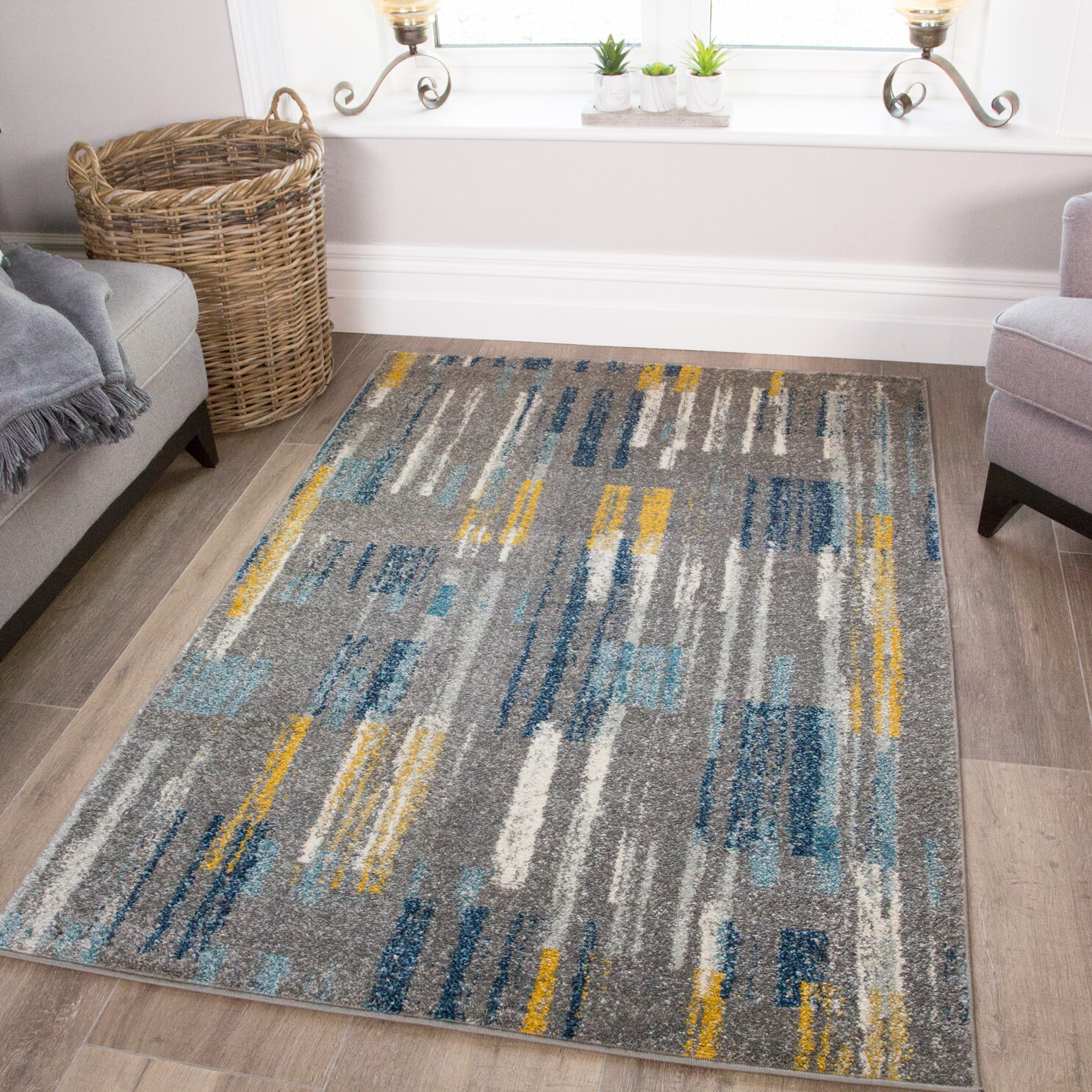 Ochre Mustard Rugs For Living Room Medium Size Yellow & Grey Geometric ...