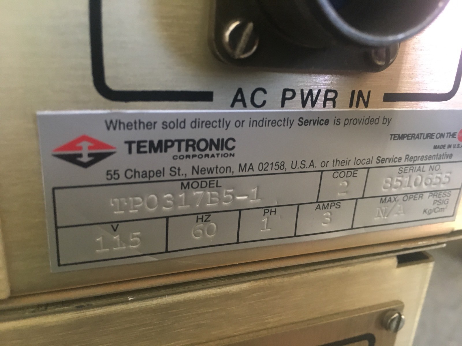 Temptronics TPO317B5-1 / TP317B5-1 Tempreture unit with 5 inch gold ...