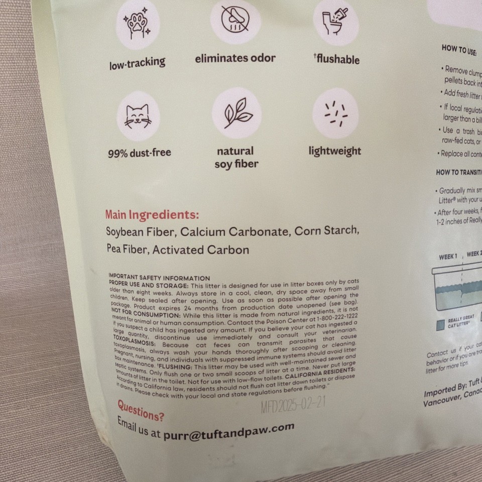 2 Pack Tuft & Paw Really Great Low Tracking Tofu Cat Litter Unscented ...