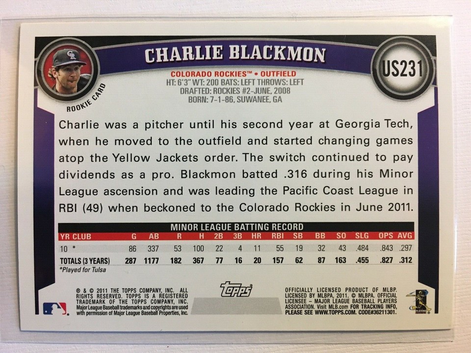 2011 Topps Update Charlie Blackmon Rookie #US231 A11 | eBay