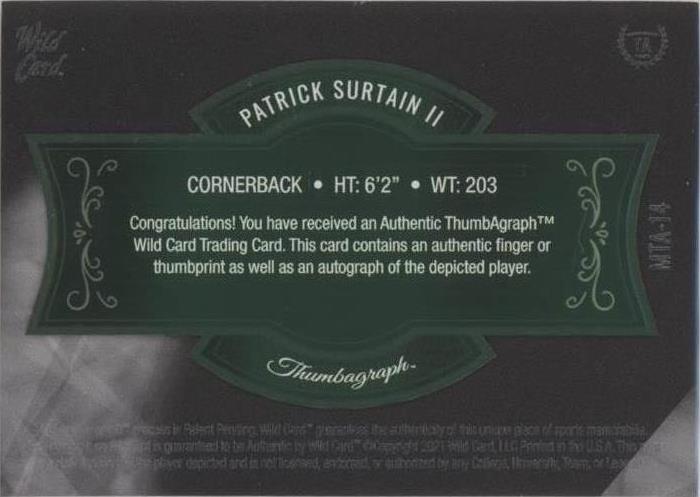 2021 Wild Card MATTE Patrick Surtain II #MTA-14 for sale | eBay