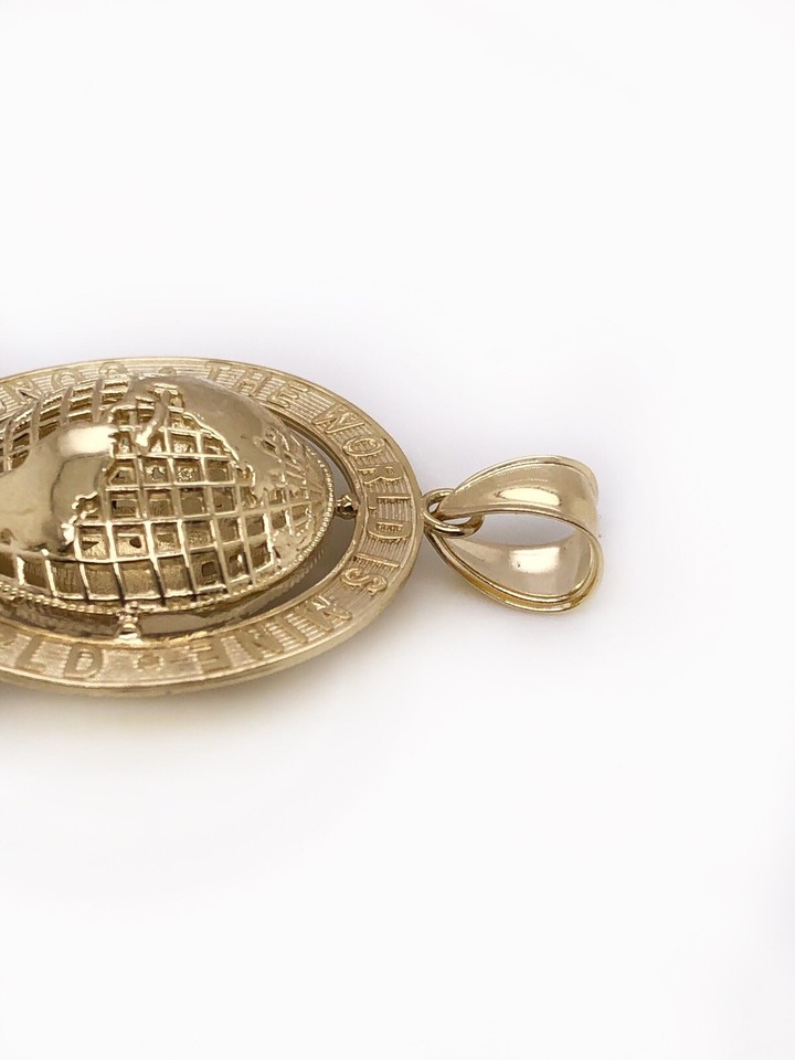10K Yellow Gold Round Globe Planet Earth World Map Two Sided Pendant 1. ...