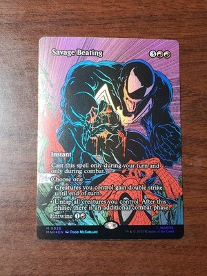 MTG Savage Beating Extended art Broderless FOIL Spiderman NM Pack Fresh ...
