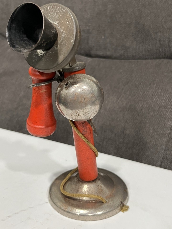 Antique Tin Wood Candlestick Telephone 1920s ? Bell Kiddy Toyphone | eBay