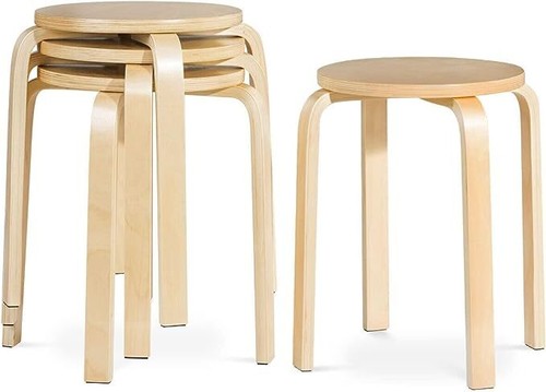 Giantex Set of 4 Wooden Stools Solid Wood Stool Space-saving Stackable ...
