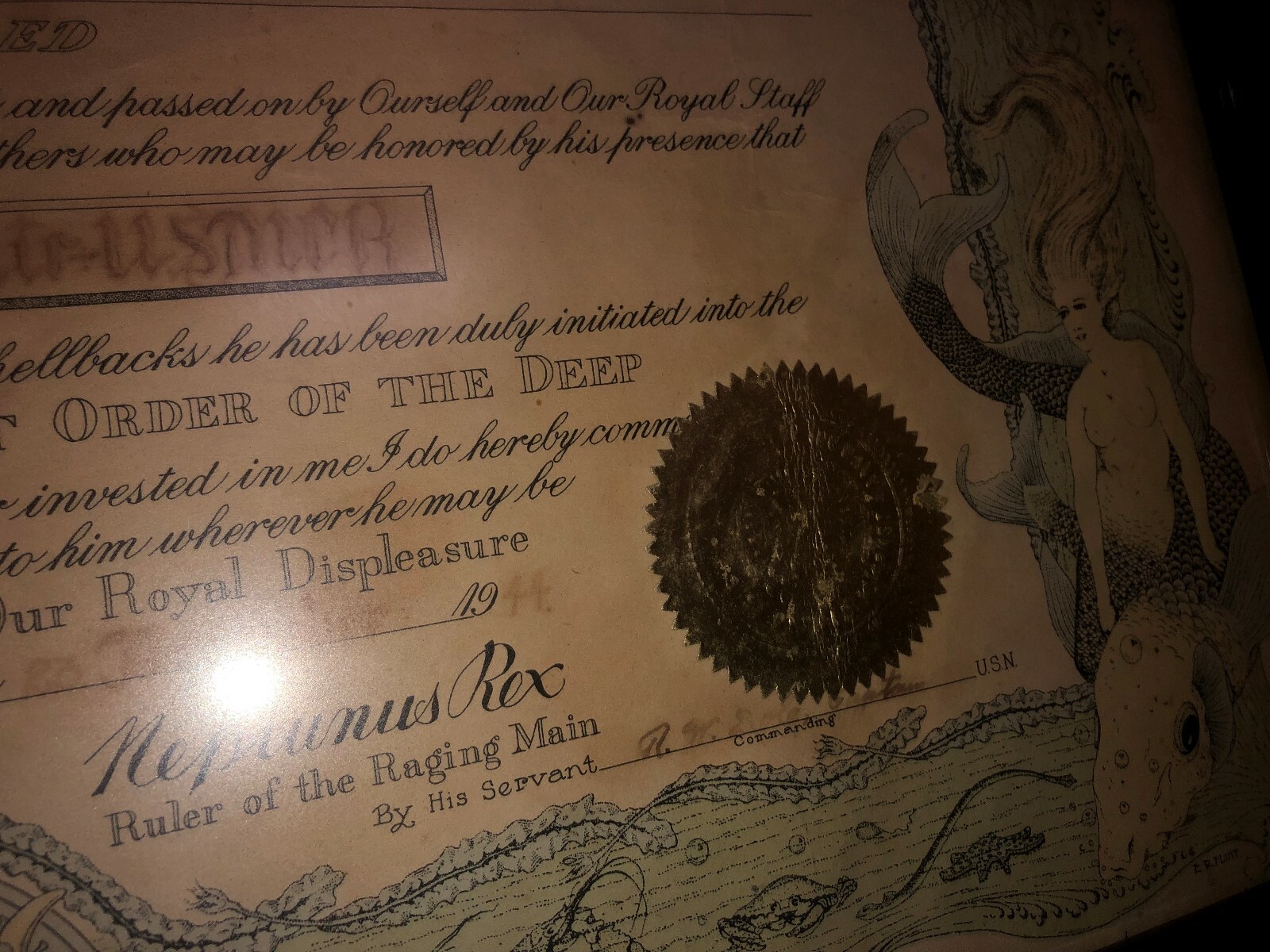 VINTAGE 1944 US NAVY IMPERIUM NEPTUNI REGIS CERTIFICATE | eBay