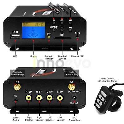 1000W Amp Motorcycle ATV UTV RZR Bluetooth Audio Stereo Radio System ...
