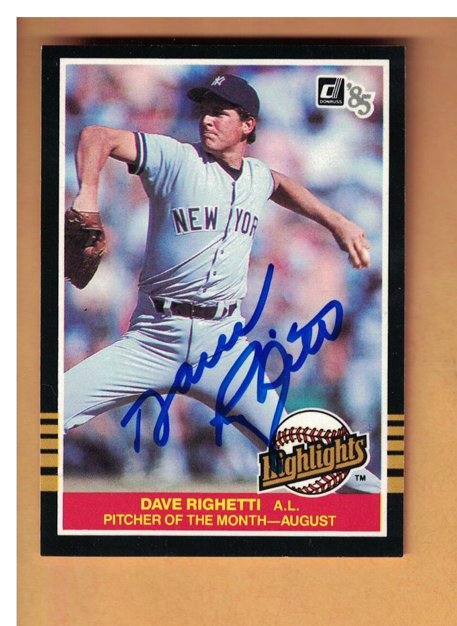 Dave Righetti AUTOGRAPHED 1985 DONRUSS HIGHLIGHTS CARD SIGNED NEW YORK ...
