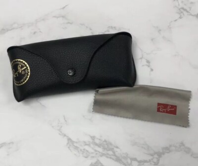 Authentic Ray-Ban Black Leather Sunglasses Eyeglasses Case + Gray ...