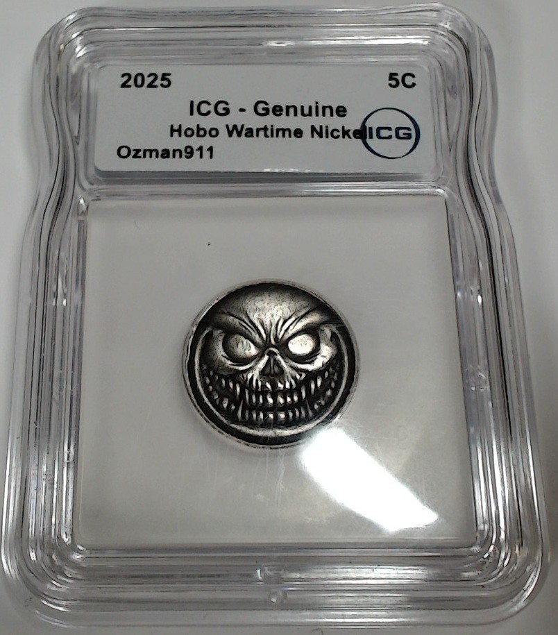 ICG Genuine HOBO Evil Sinister Smiley Face Made From REAL WWII Silver ...