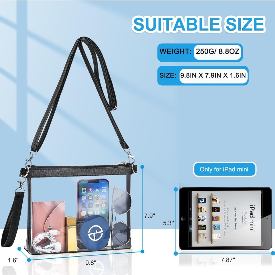 Clear PVC Tote Bag Women Large Transparent Handbag Zip Purse Stadium ...