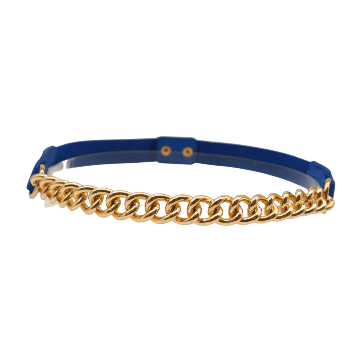 Women Blue Elastic Sassy Stylish Accessory Belt Gold Metal Chain Links ...