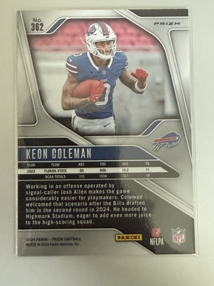 2024 Panini Prizm Keon Coleman Neon Green Pulsar Rookie RC #362 Buffalo ...