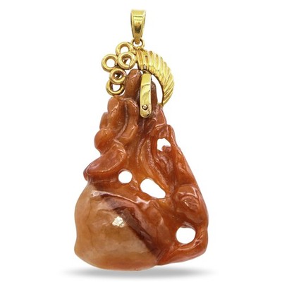 Vintage 14k Yellow Gold Carved Red Jade Pendant | eBay
