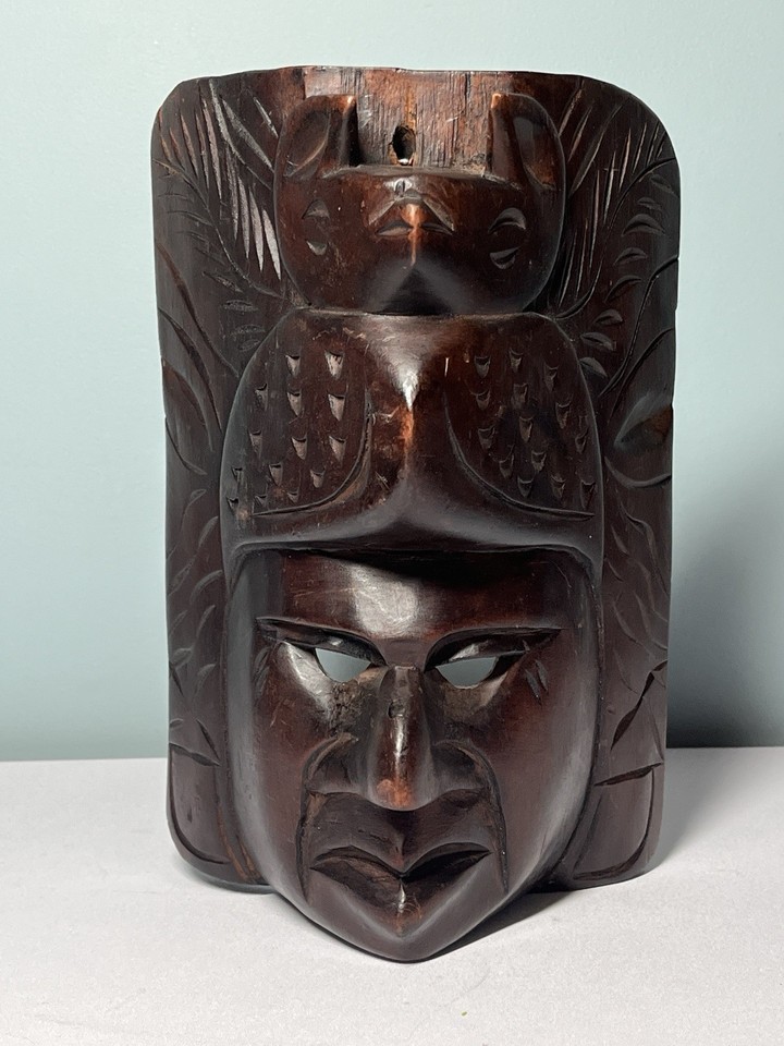 Guatemalan Mayan Ruler Cheif Wood Mask with Quetzal bird 10” High | eBay