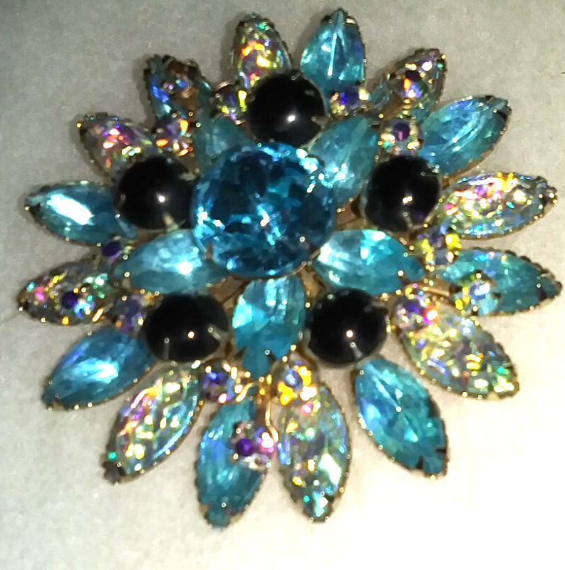 Vintage Large Multi Layered Blue Rhinestone Brooch. | eBay