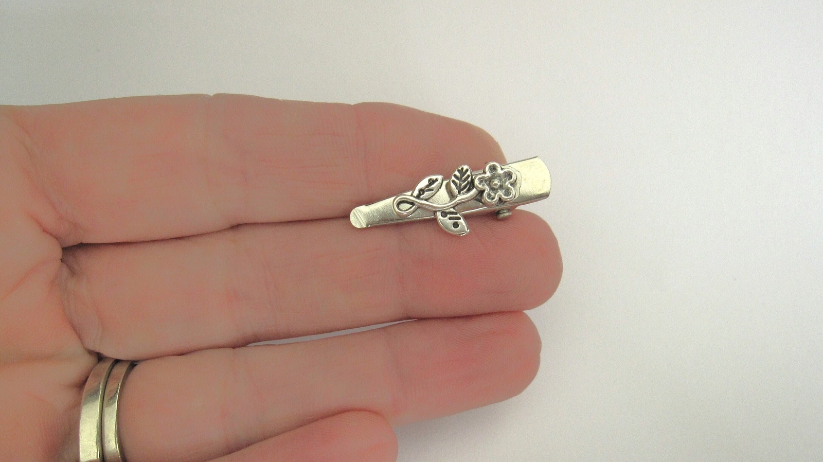 Set of 2 extra tiny small silver metal flower alligator hair clip for ...