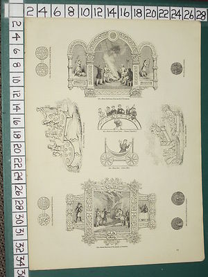 1845 PRINT ~ SAXON EMBLEMS NOVEMBER BAYEUX TAPESTRY WHEEL BED SILVER ...