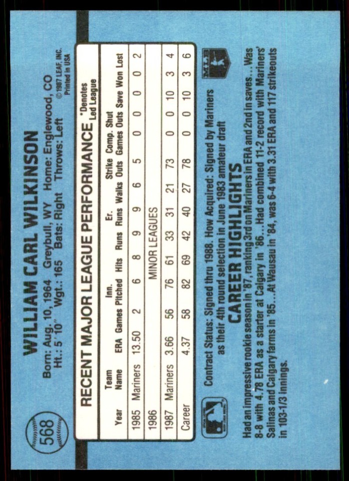 1988 Donruss Bill Wilkinson Baseball Cards #568 | eBay