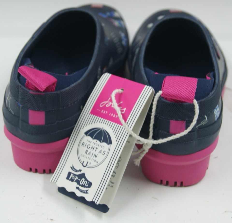 Joules Pop On Women's Clogs 5 Navy Pink Rubber Printed Slip On Ankle ...