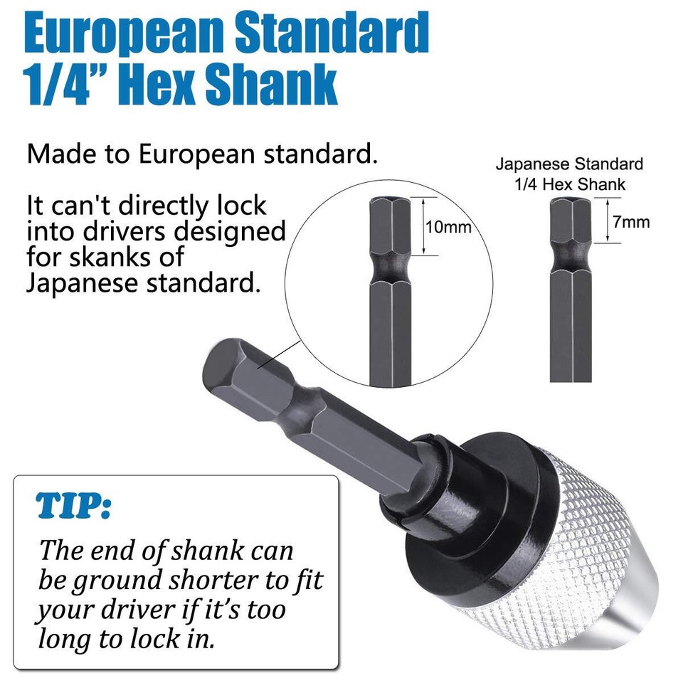 Keyless Mini 3Jaw Drill Chuck Screwdriver Adapter with Quickchange 14 ...