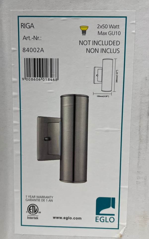 2PK Eglo Riga 4.25 in.W x 8 in. H 2-Light Stainless Outdoor Wall Sconce ...