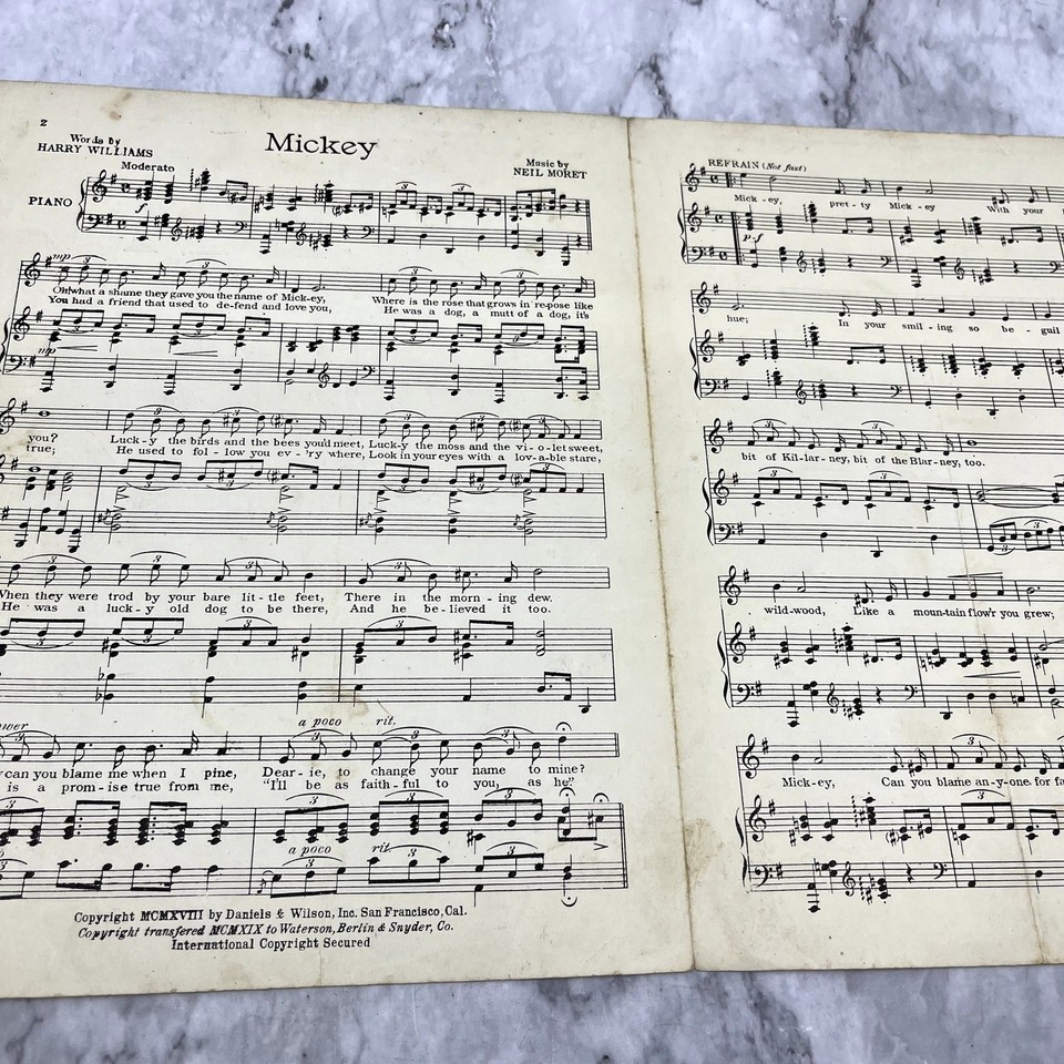 Mickey Photoplay - Harry Williams Neil Moret 1928 Sheet Music TK2-SM | eBay