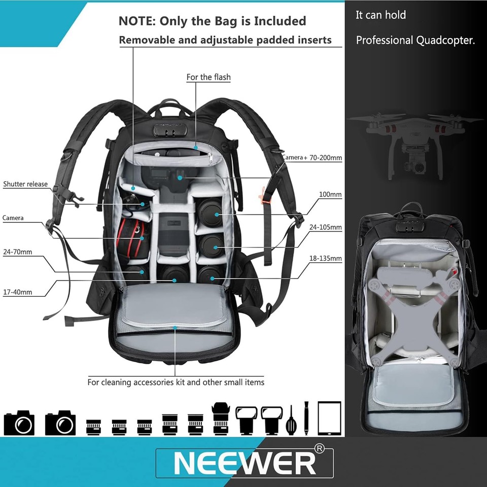 NEEWER Pro Camera Case - Waterproof, Shockproof, Adjustable Padded ...