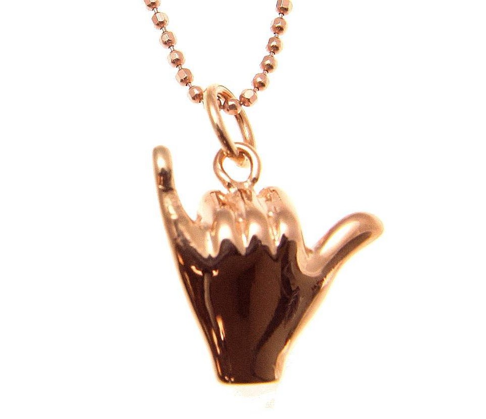 ROSE GOLD PLATED SILVER 925 HAWAIIAN "SHAKA" HANG LOOSE PENDANT 12MM ...