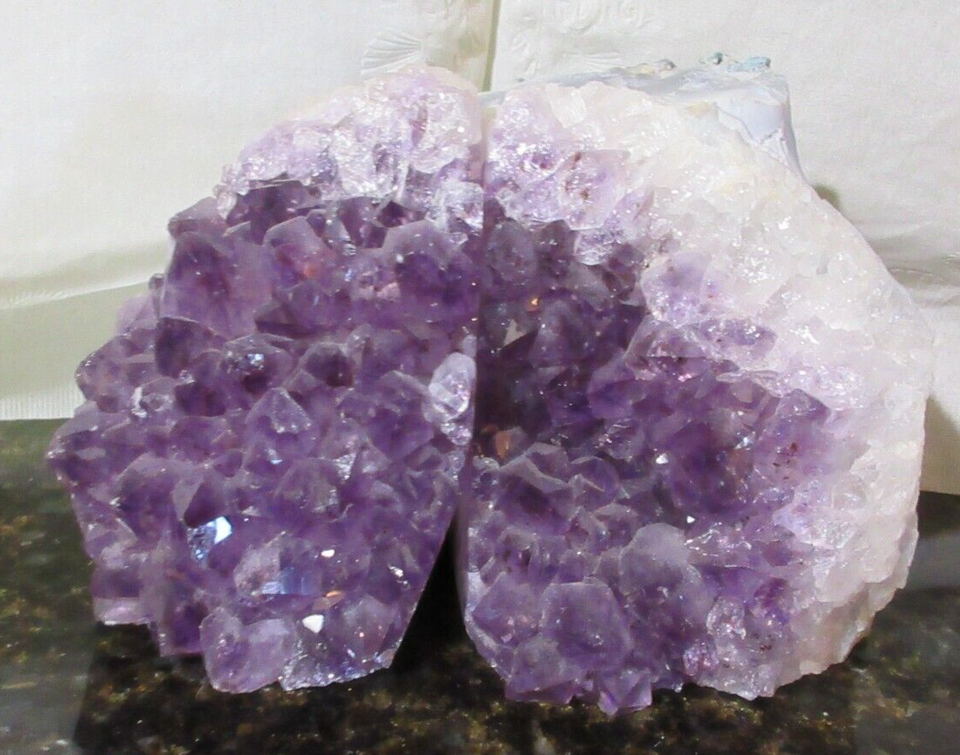 Amethyst Cut Crystal Quartz Geode Bookends | eBay