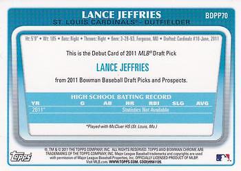 2011 Bowman Draft Picks & Prospects Chrome #BDPP70 Lance Jeffries | eBay