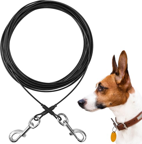 50FT Dog Tie-Out Cable for Small Dogs up to 60 Lbs - Chain Steel Dog ...