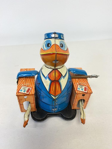 VINTAGE TPS TIN WIND UP THE MAILMAN DUCK TOY WORKS! | eBay