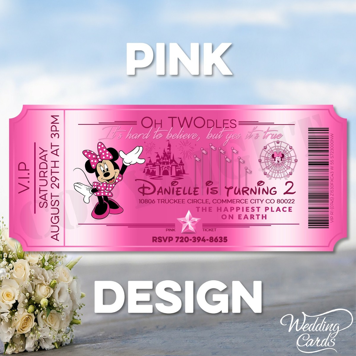 Personalized Disney Mickey Mouse Birthday Party Ticket Invitation