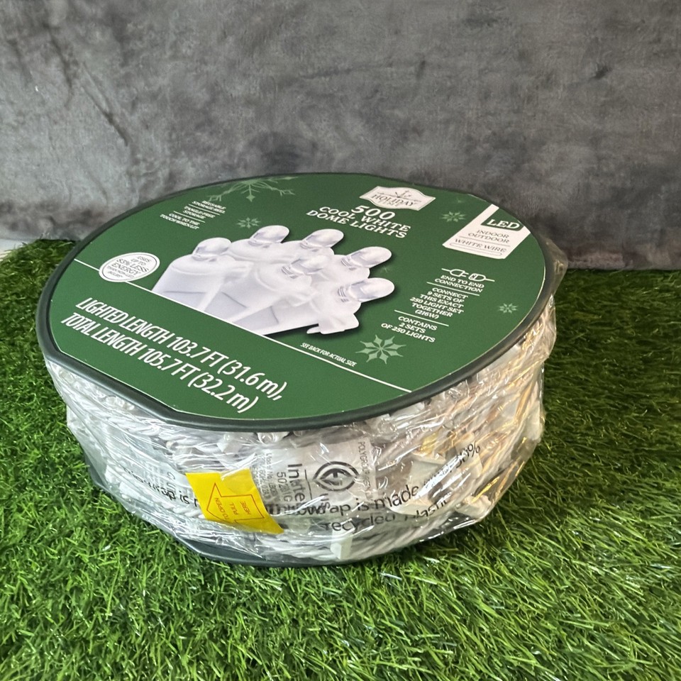 Holiday Time 500-Count Cool White LED Dome Christmas Lights White Wire ...