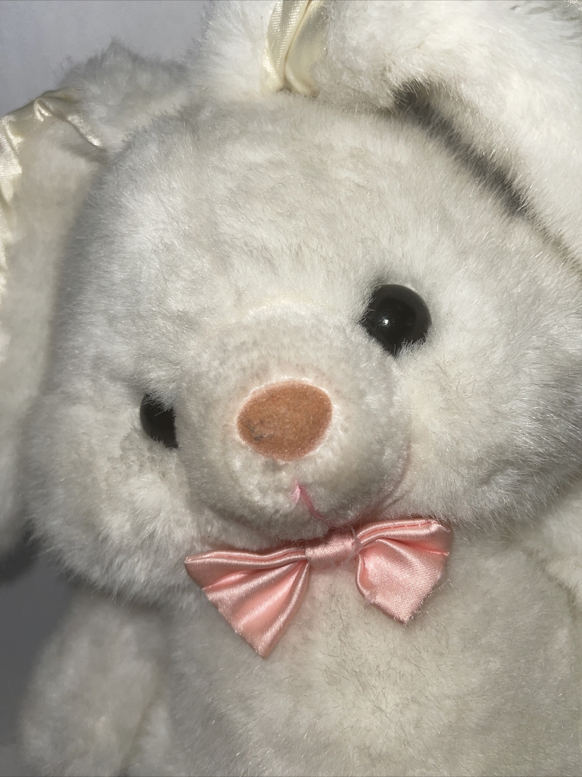 Snuggle Bunny Vintage White Easter Plush w/ Yellow Satin Ears Pink Nose ...