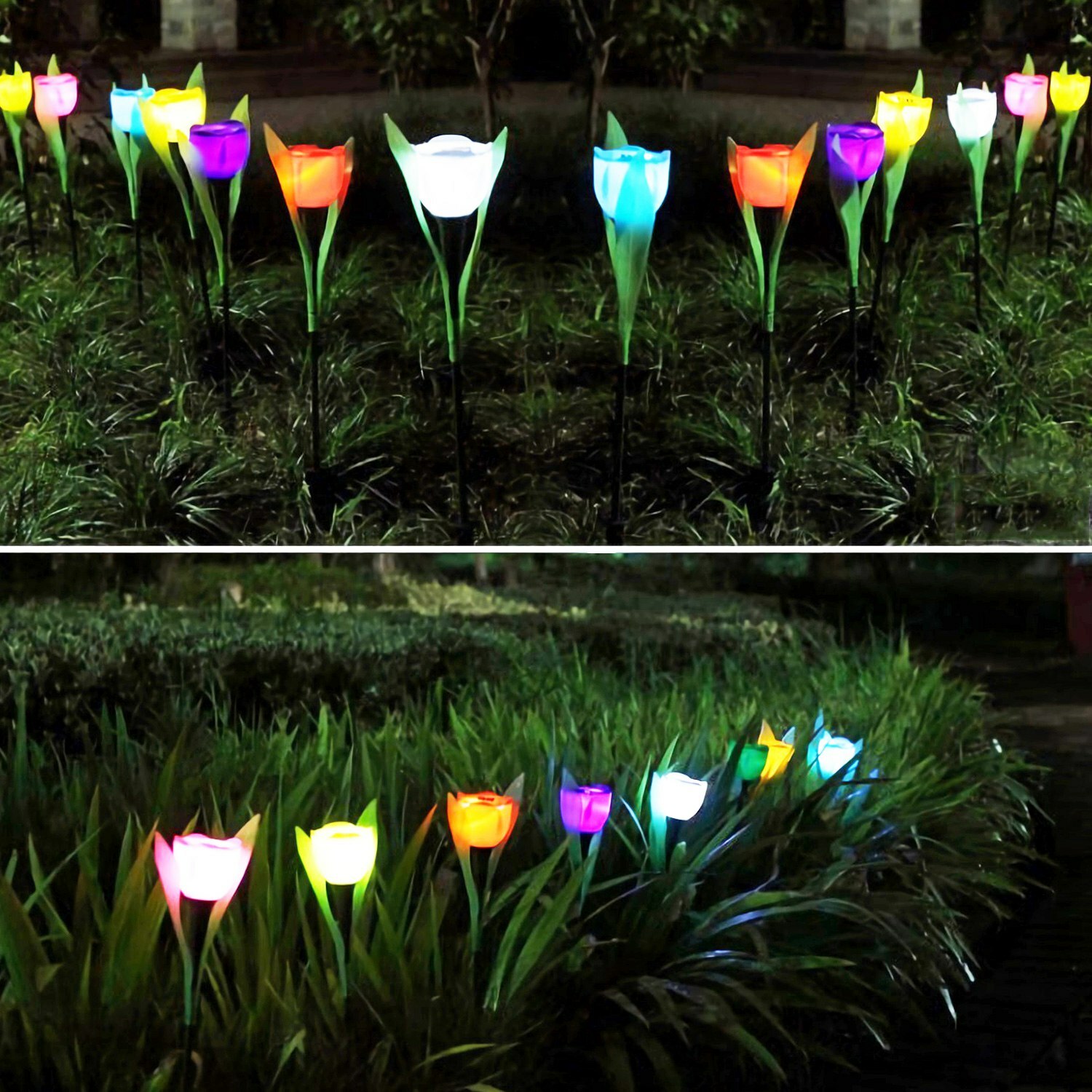 6x Outdoor Solar Powered LED Tulip Flower Lights Garden Lawn Pathway ...
